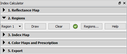 Menu View > Index Calculator > Sidebar > 2. Regions - PIX4Dmapper